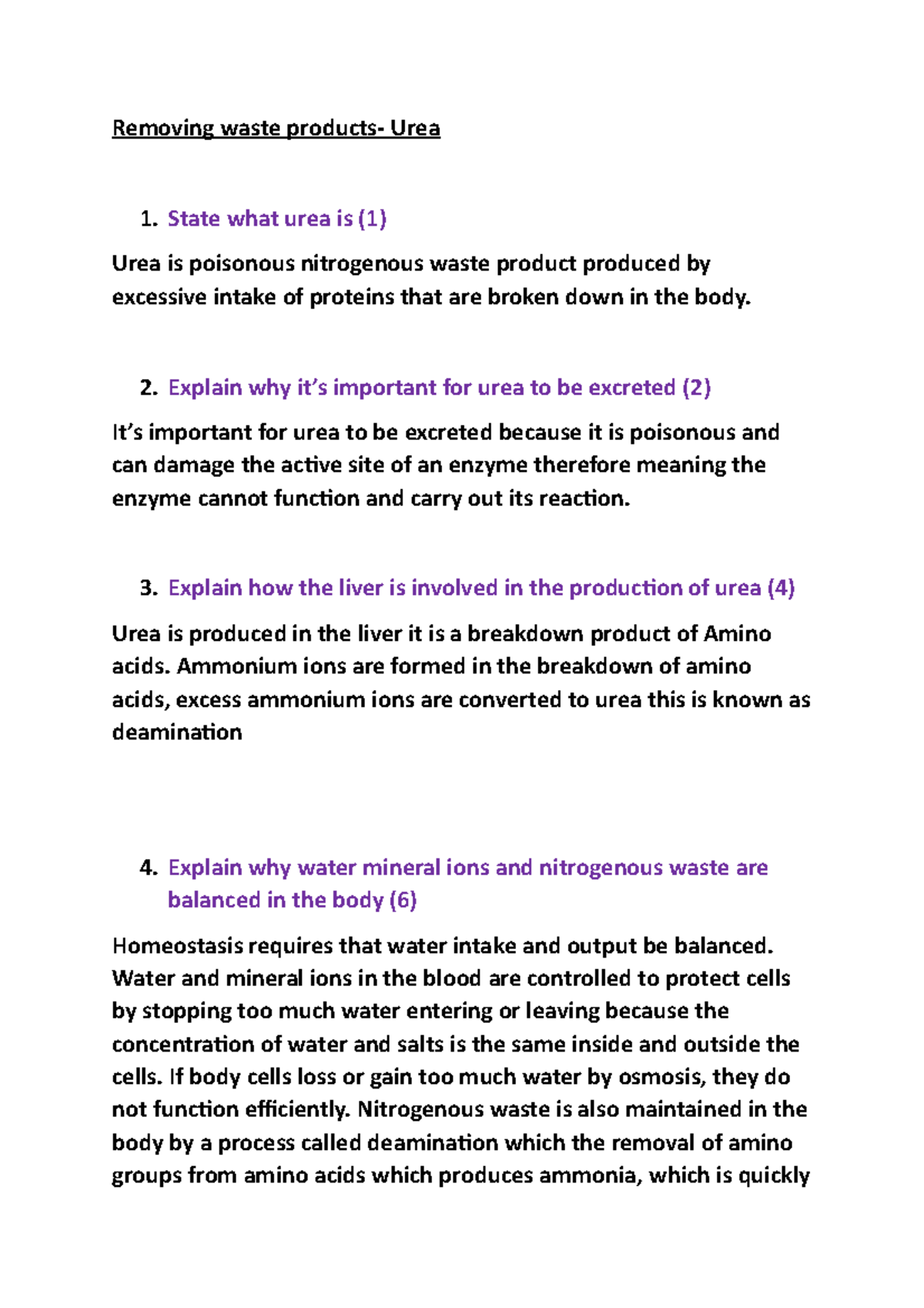 Removing waste products copy - Removing waste products- Urea State what ...