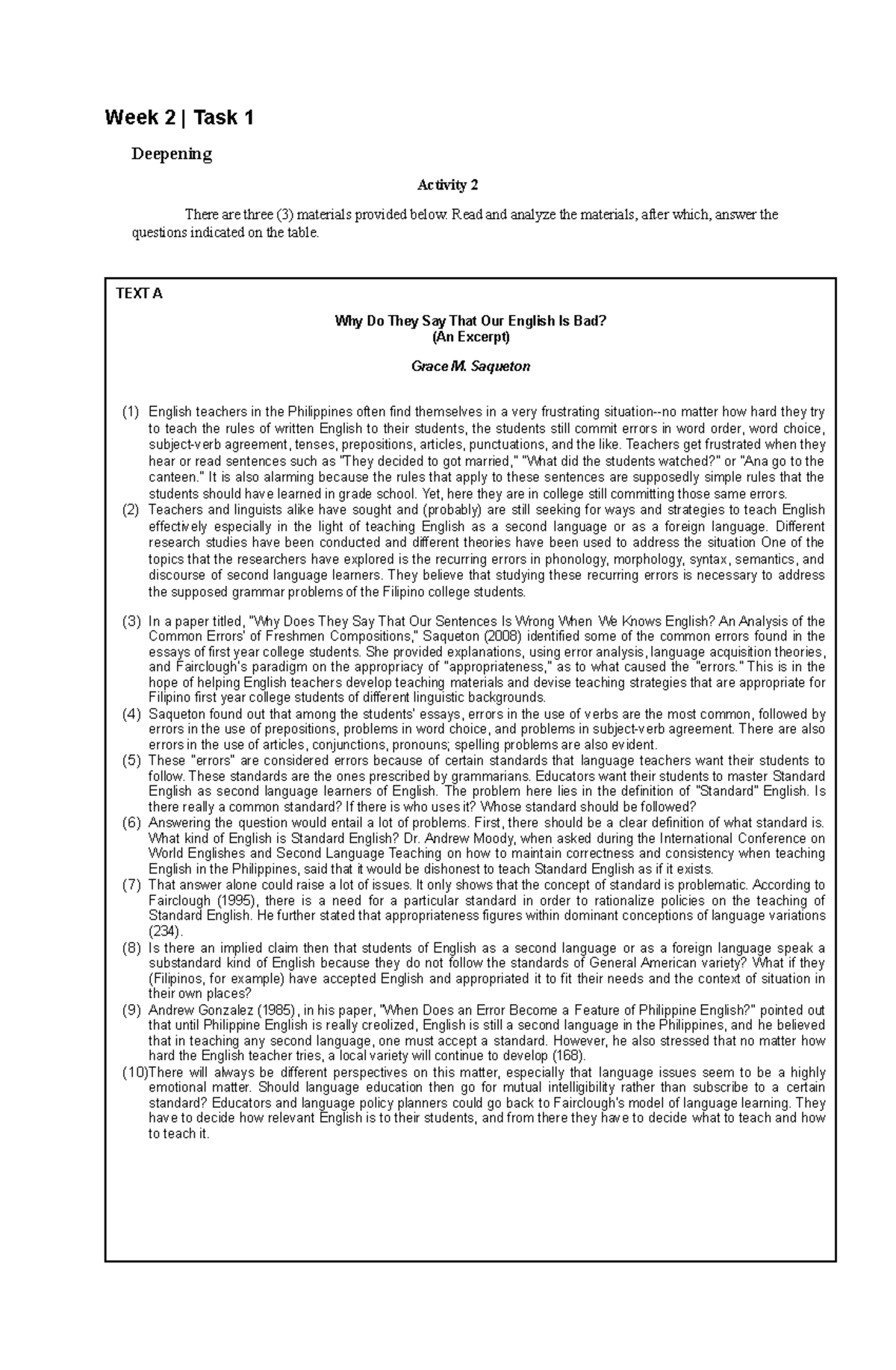 Week 2 - Task 1 - HEJYGJ - Week 2 | Task 1 Deepening Activity 2 There are three (3) materials ...