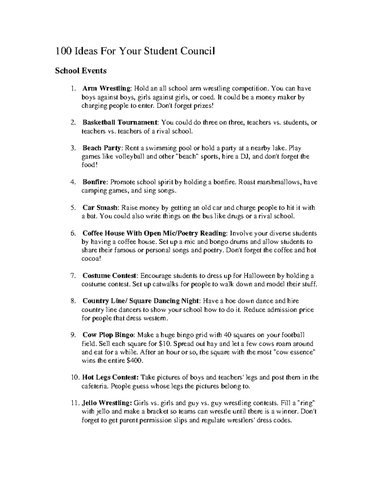 Student Council Ideas - 100 Ideas For Your Student Council School ...