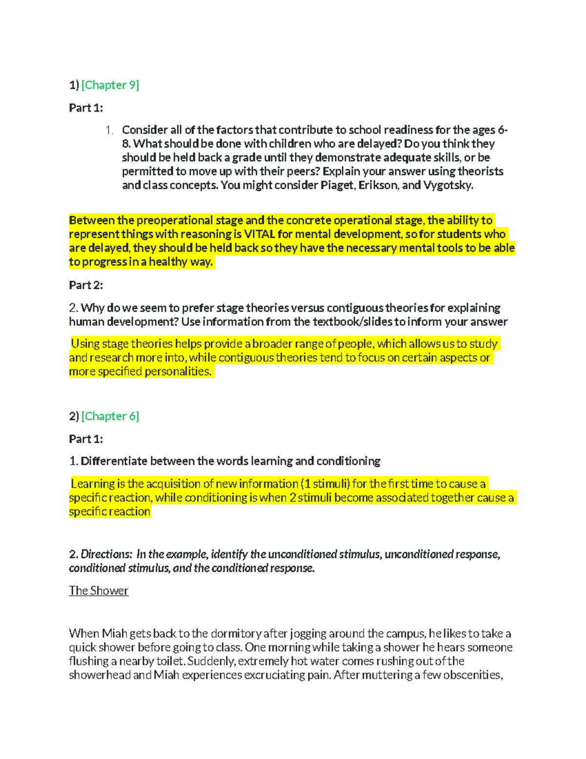 Psychology Discussion Board Exam 2 - [Chapter 9] Part 1: Consider all ...