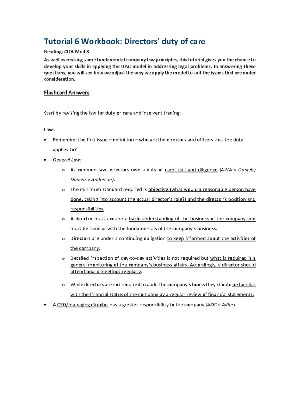 Tutorial 6 students'answer guide Semester 1 2020 - Warning: TT: undefined function: 32 Warning ...