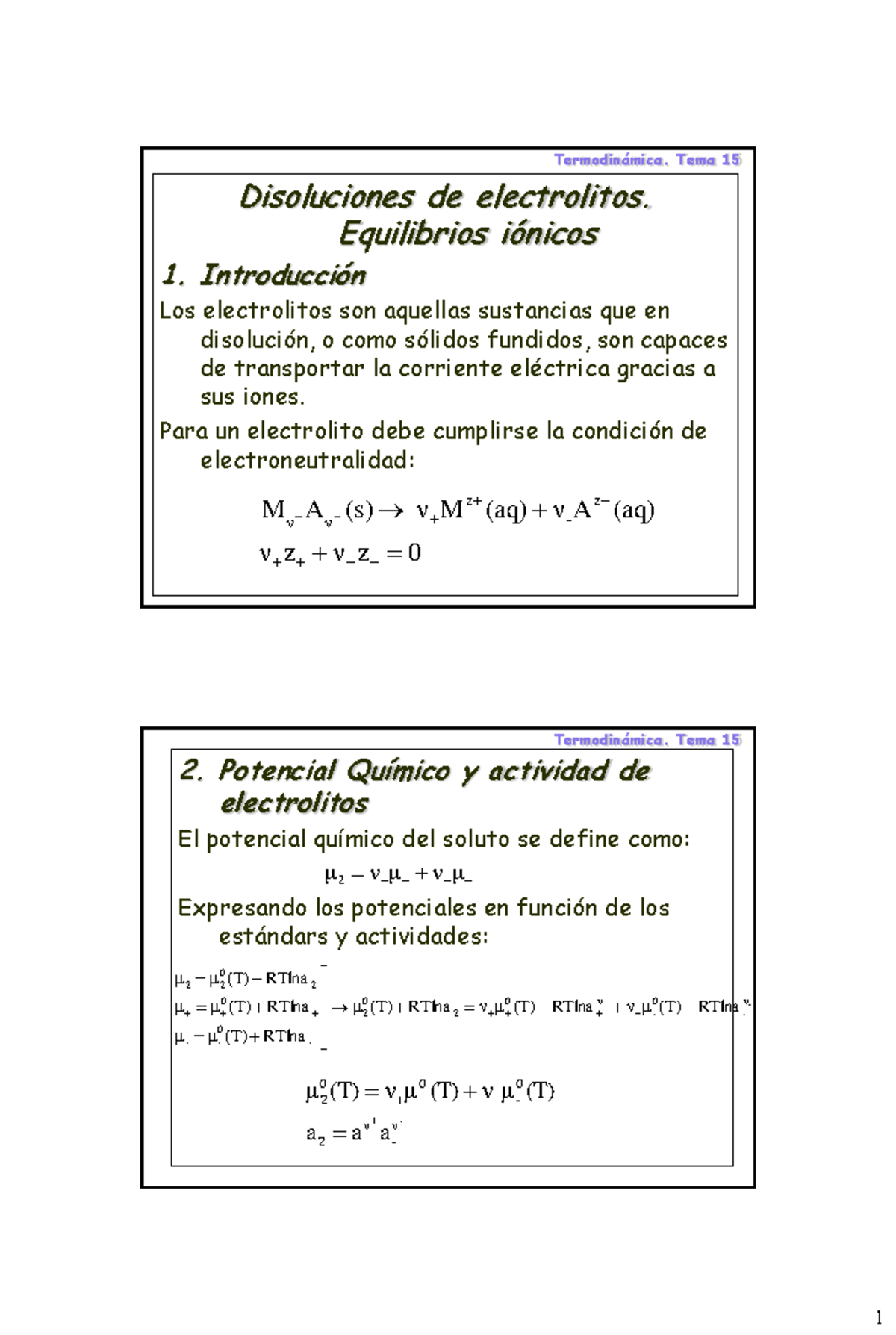 Tema15 - espero sea de gran ayuda - Disoluciones de electrolitos. Equilibrios iónicos 1. - Studocu
