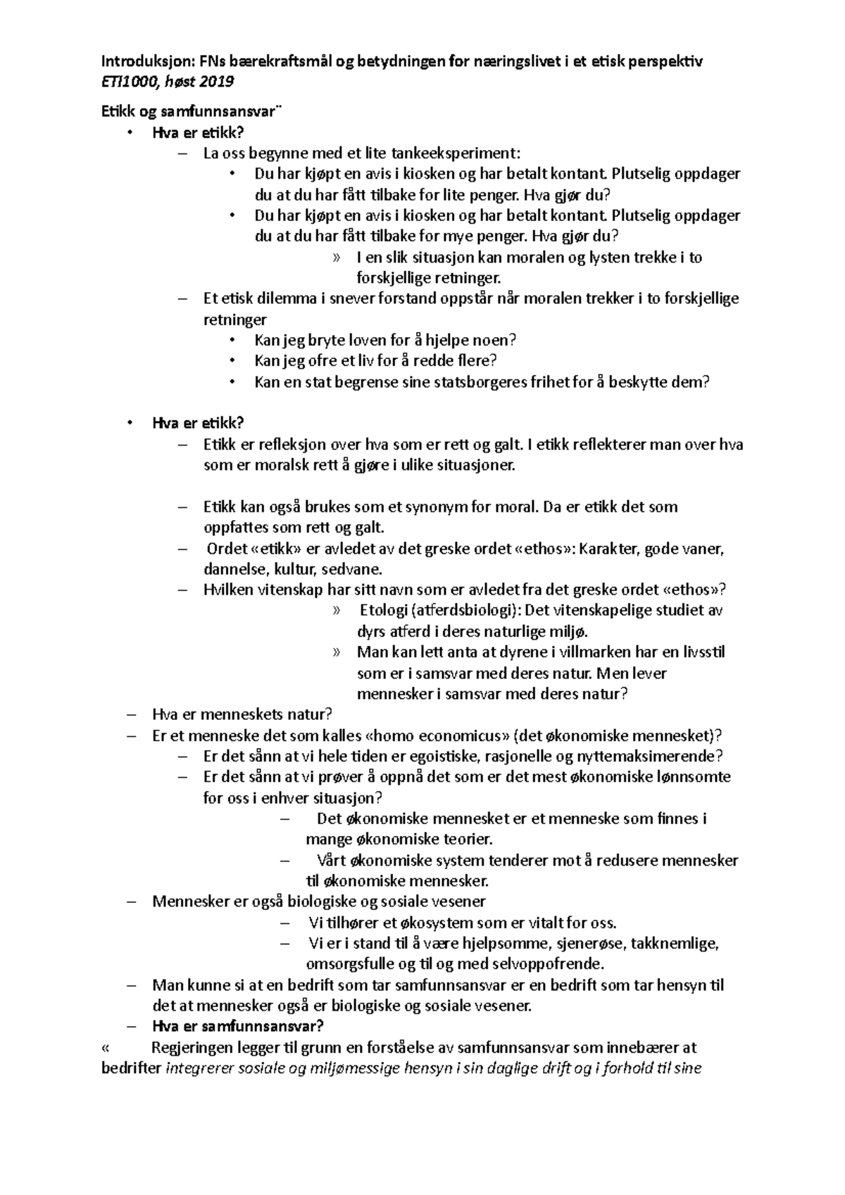 Introduksjon- FNs bærekraftsmål og betydningen for næringslivet i et etisk perspektiv ETI1000 ...