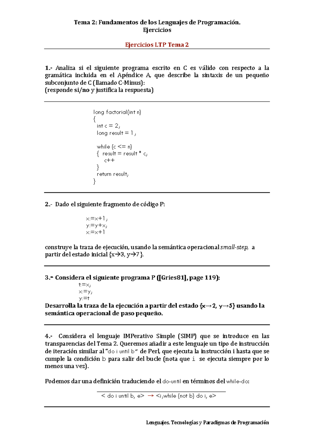 Ejercicios Tema 2.pdf - Ejercicios Ejercicios LTP Tema 2 1.‐ Analiza si el siguiente - Studocu
