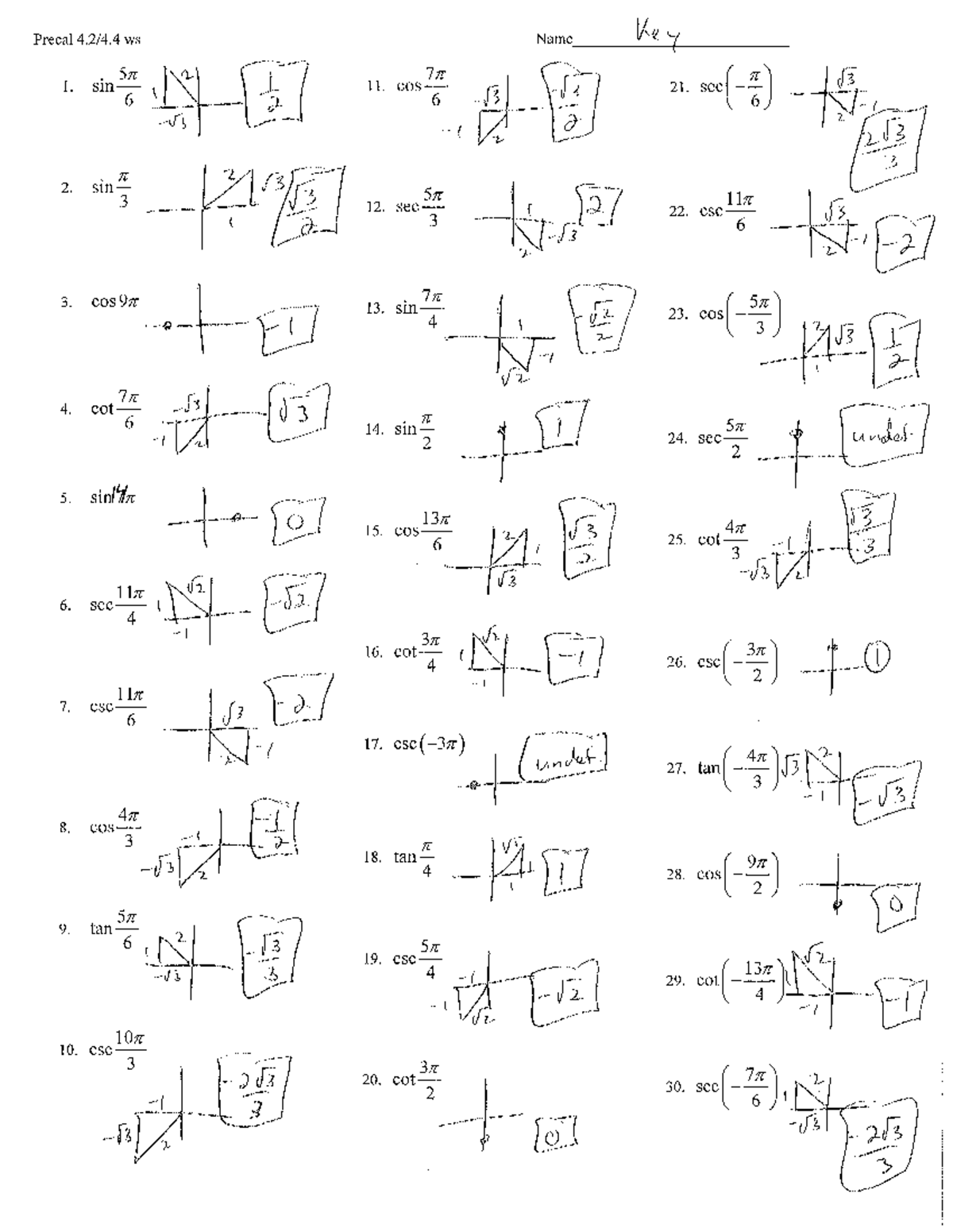 Ws 4.1 4.3 ans - Math Precal Notes lecture - Precal 4.2/4 ws 5rc 1. sin ...