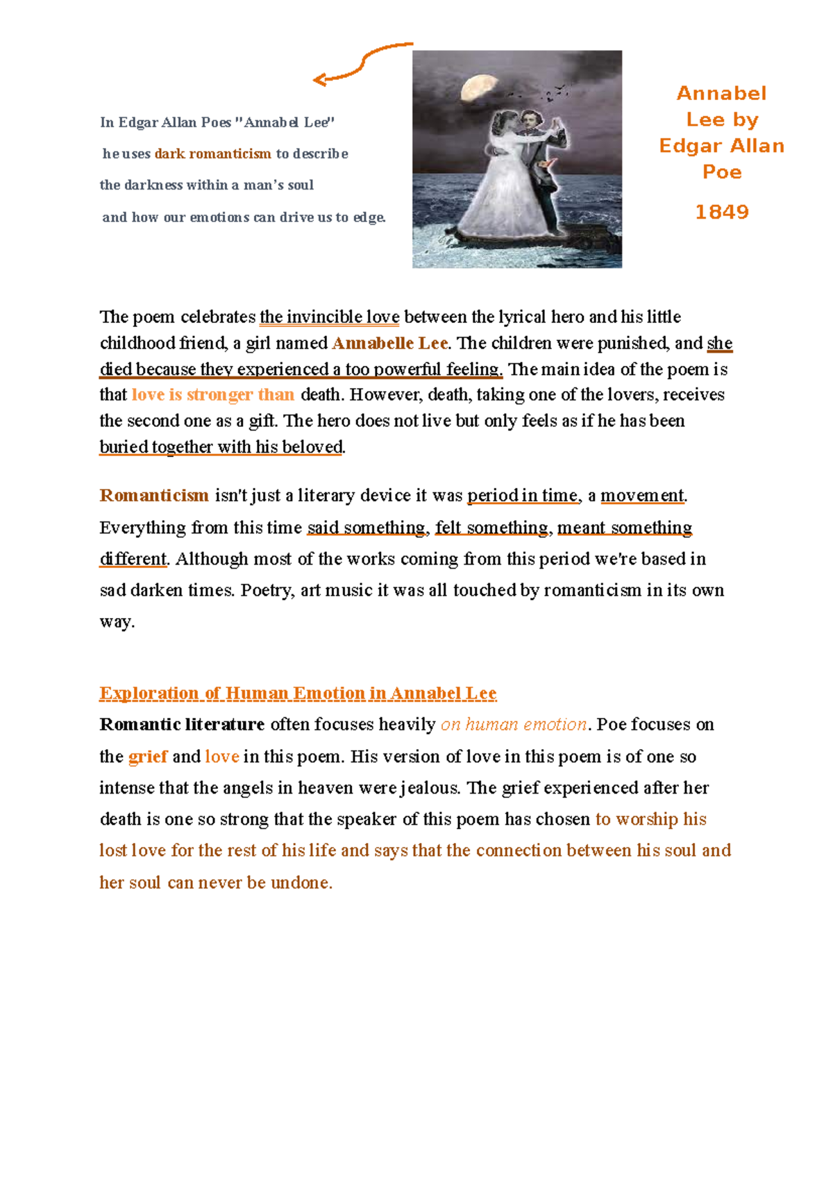 Annabel lee - helpful for revision - In Edgar Allan Poes "Annabel Lee ...