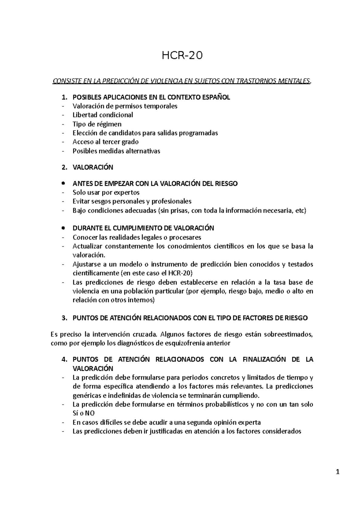 HCR - 20 - Instrumento HCR- 20 - 1 HCR- CONSISTE EN LA PREDICCIÓN DE ...