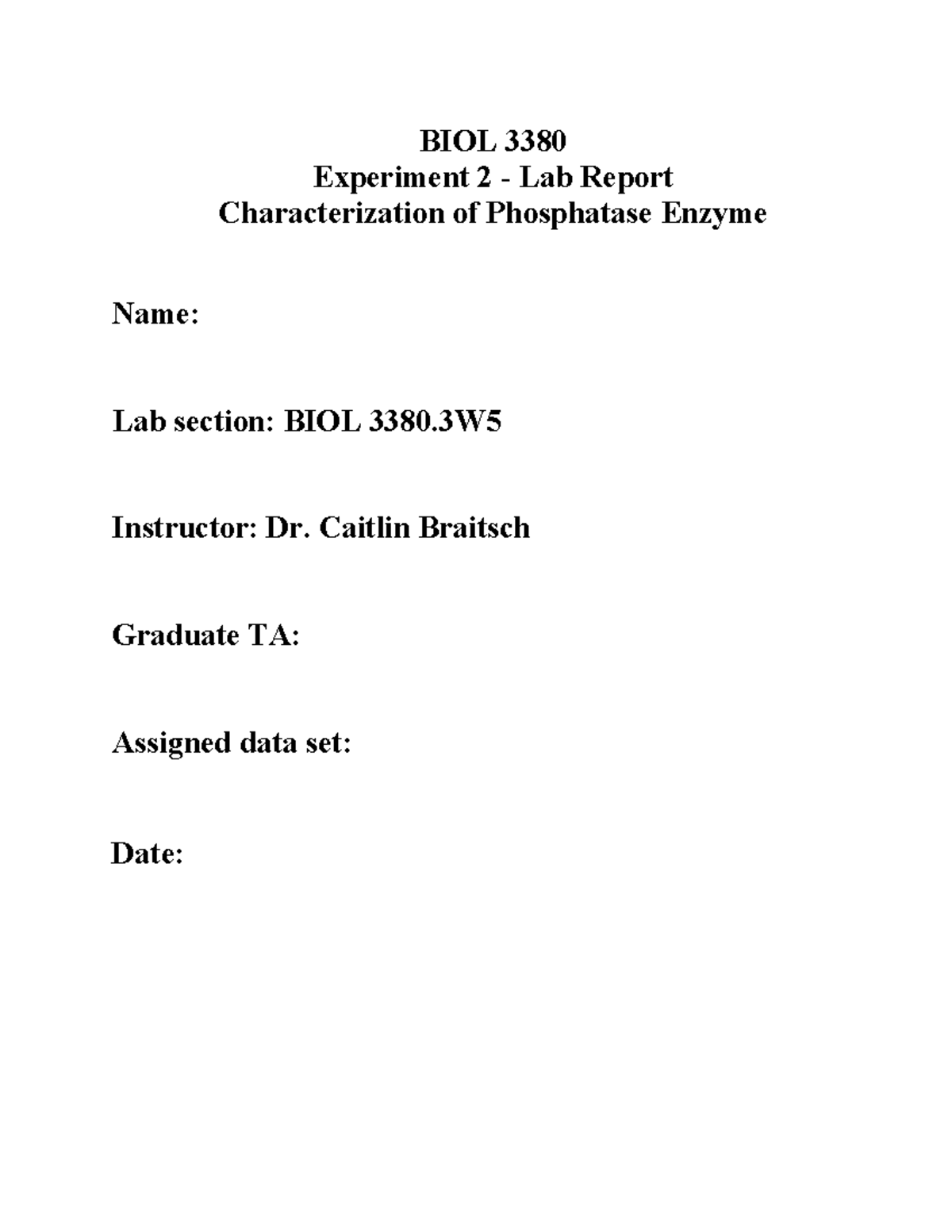 Biochemistry Lab_ Experiment #2 Phosphatase Lab Report - BIOL 3380 ...