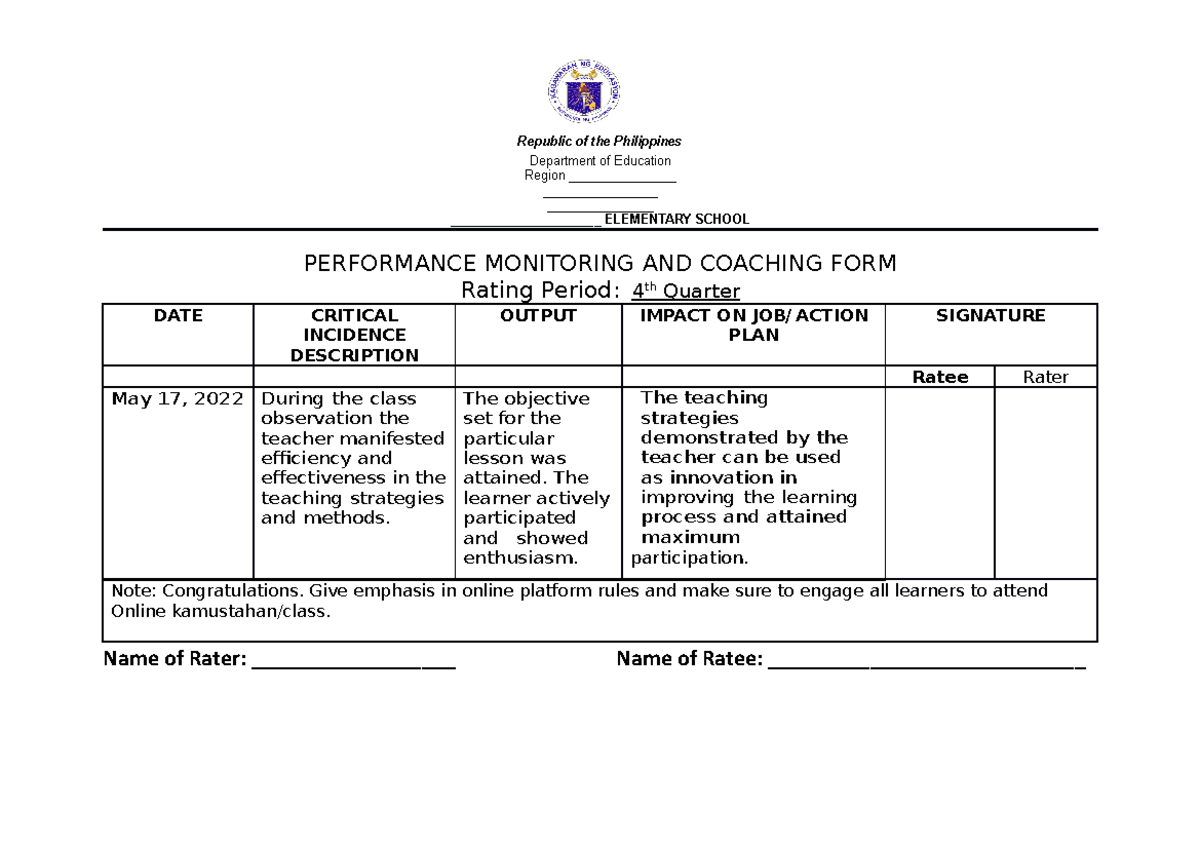 Coaching and Mentoring from - Republic of the Philippines Department of ...