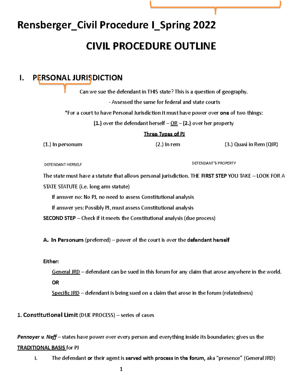 Rensberger Civil Procedure I Spring 2022 - Rensberger_Civil Procedure I ...