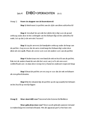 EHBO - Week 1 - Mogelijke leervragen tijdens EHBO - Les 1 EHBO ...