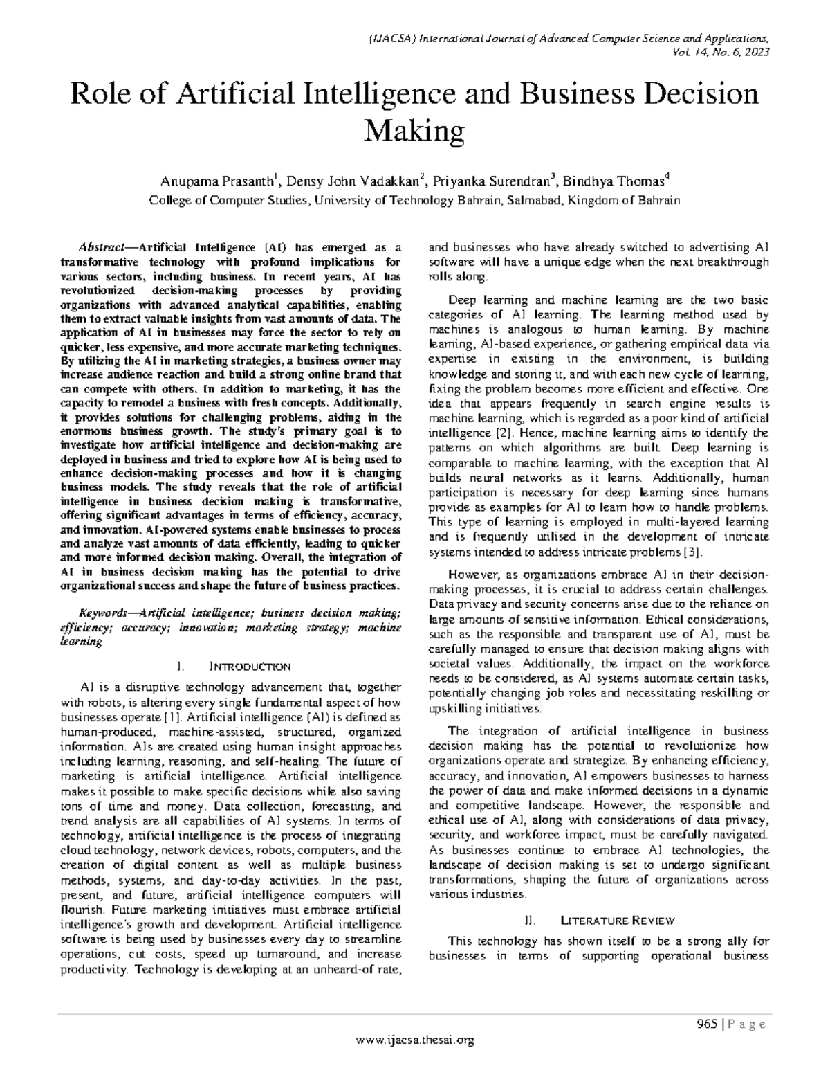 Paper 103-Role of Artificial Intelligence and Business Decision Making ...