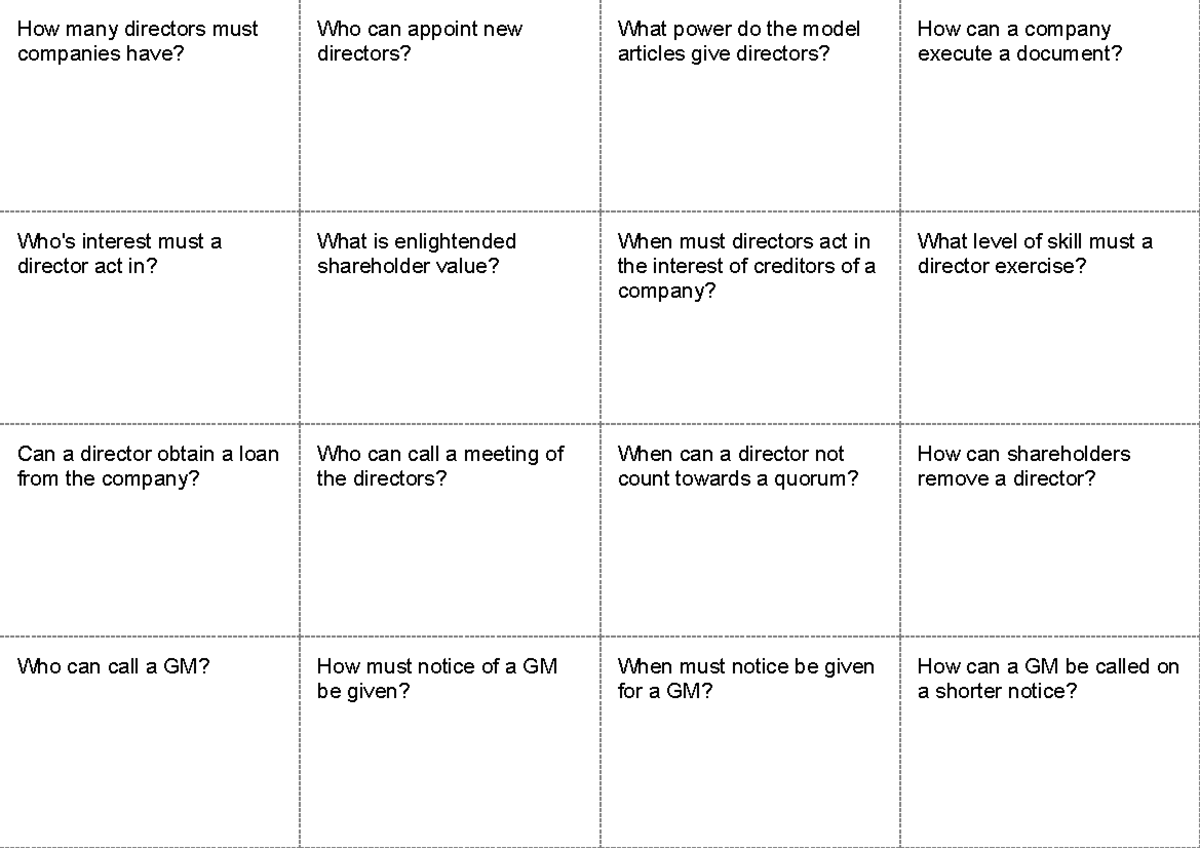 Flashcards for business - How many directors must companies have? Who ...