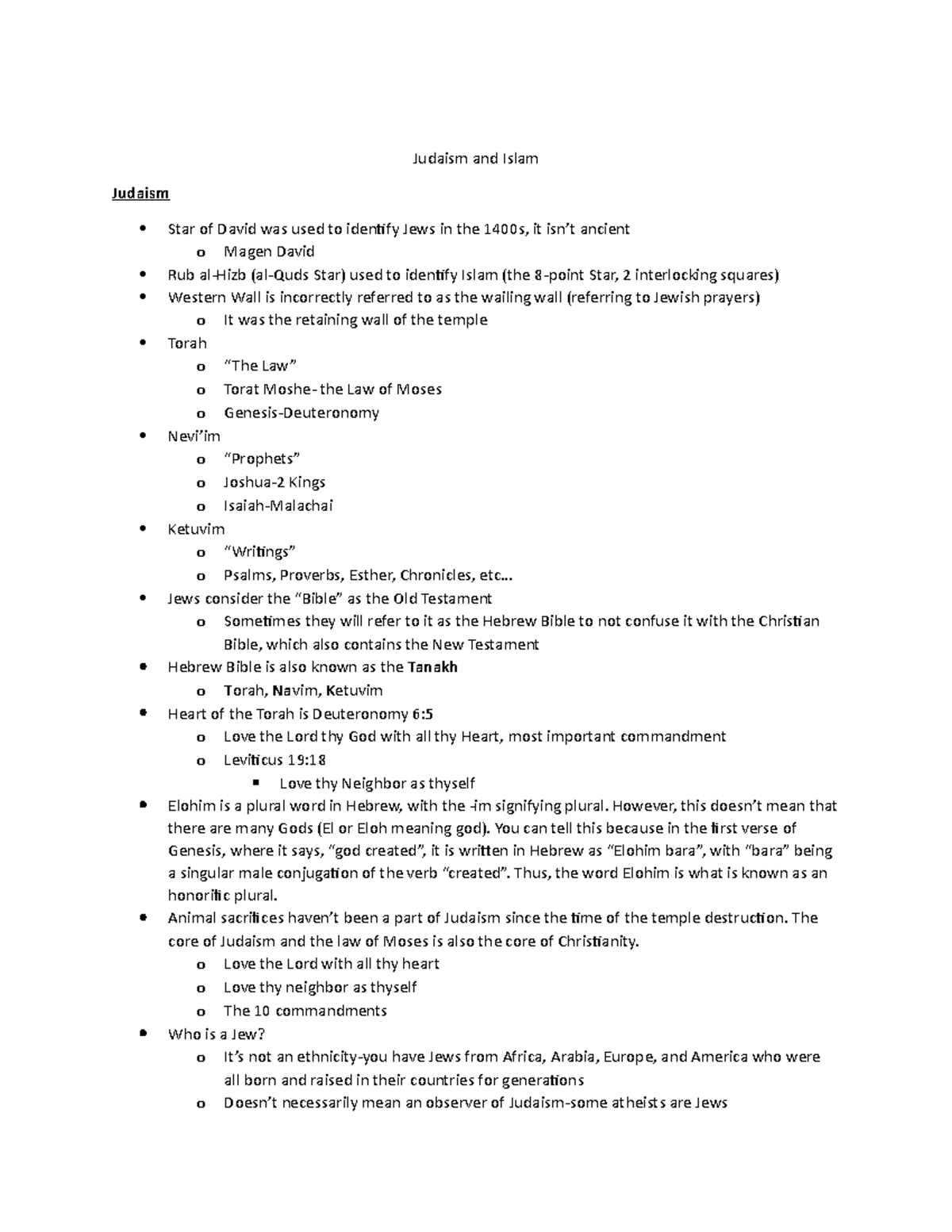Judaism and Islam Notes - Judaism and Islam Judaism Star of David was ...