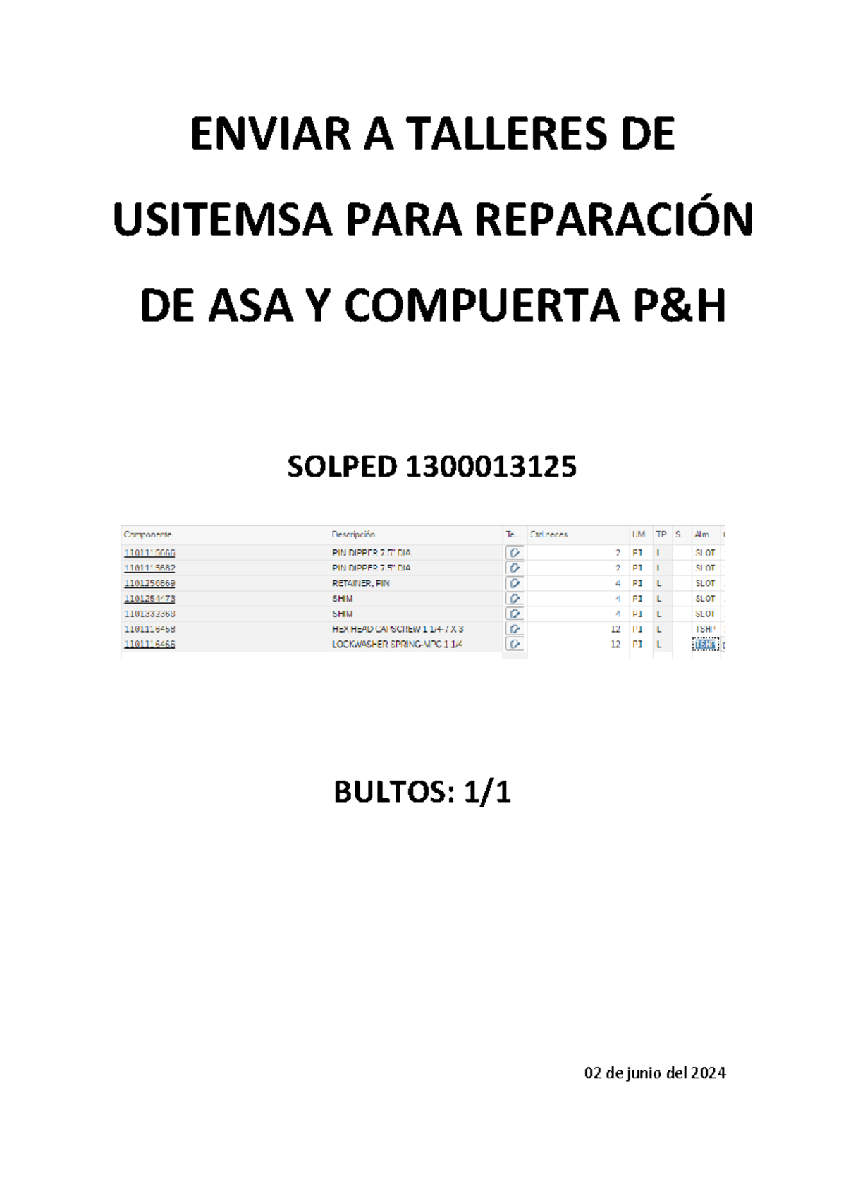 Solped 1300013125 - estadistica - Estadistica I - ENVIAR A TALLERES DE USITEMSA PARA REPARACIÓN ...