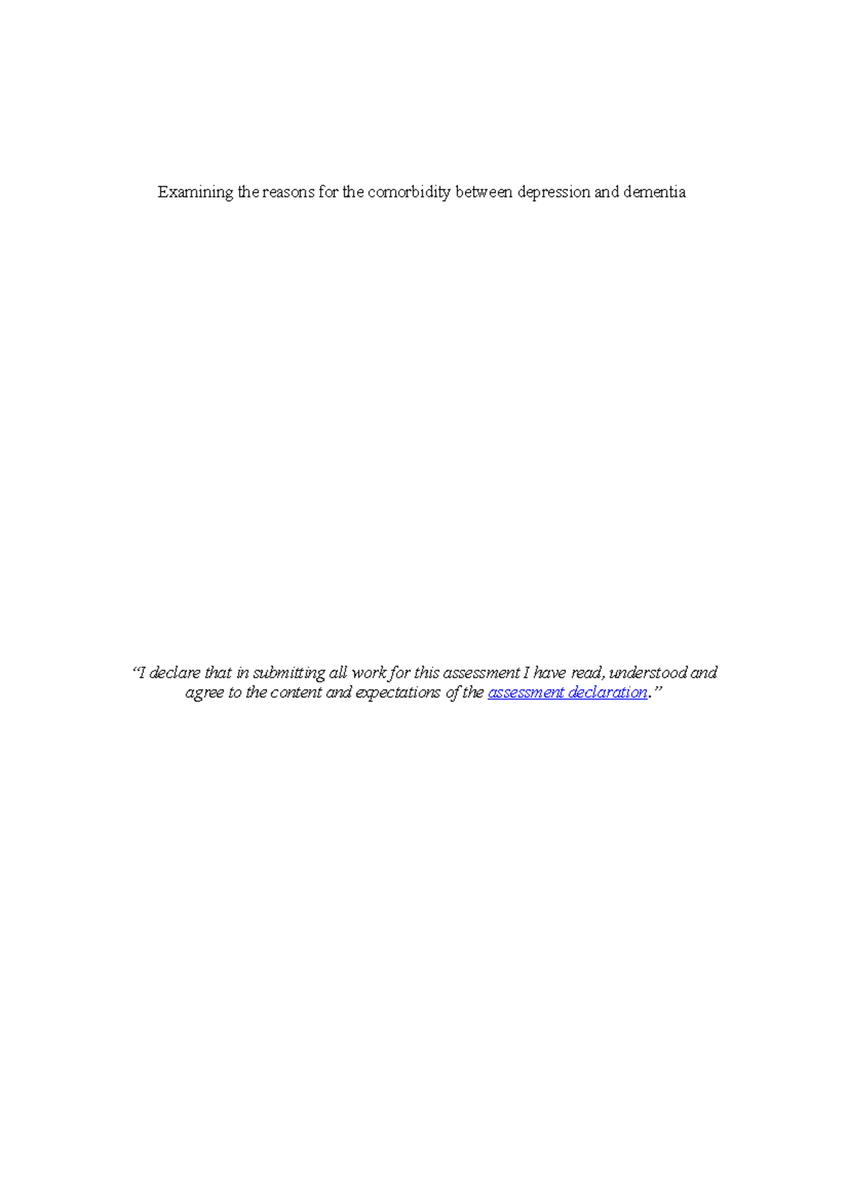 DEP Example Essay for psy30010 - Examining the reasons for the ...