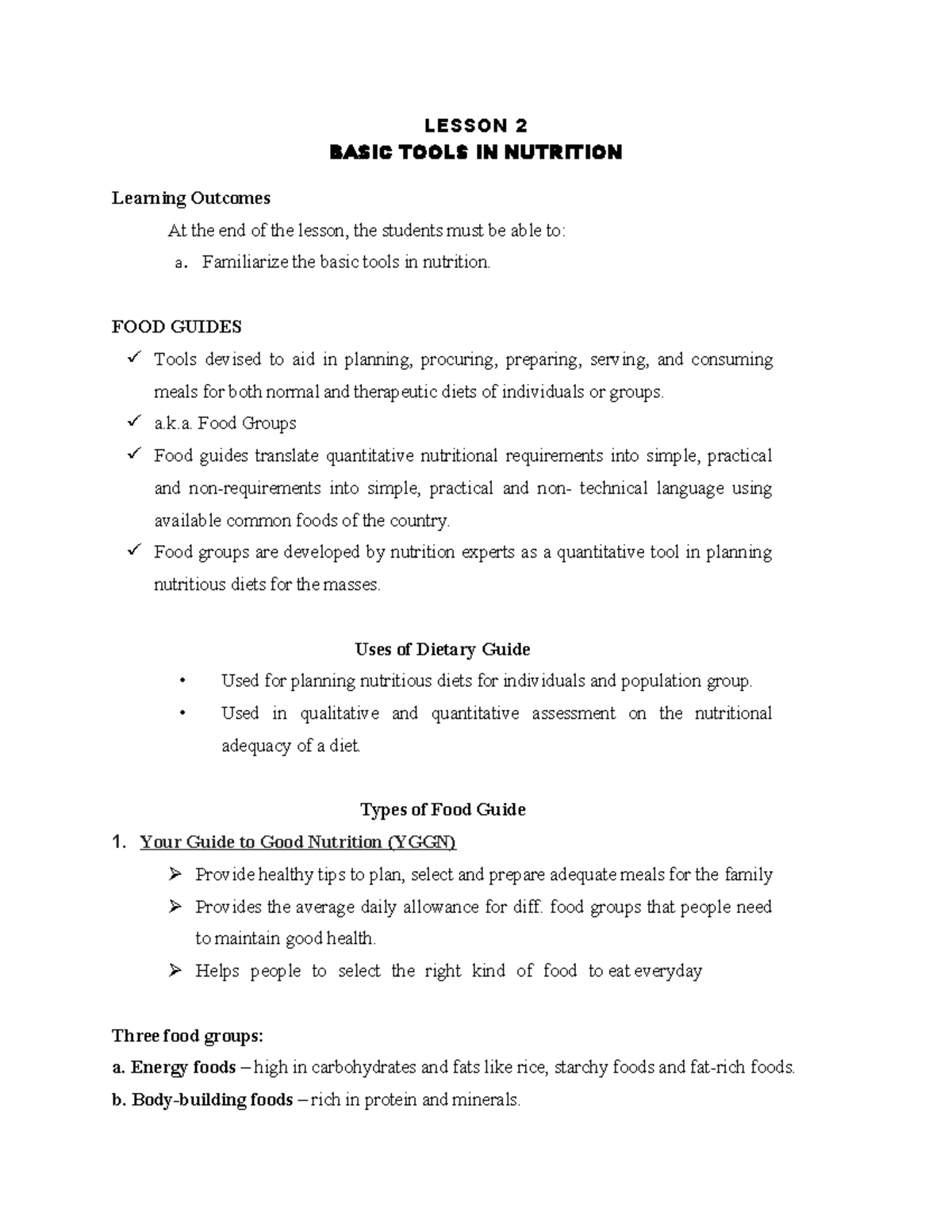 Lesson 2-Basic Tools in Nutrition - LESSON 2 BASIC TOOLS IN NUTRITION ...