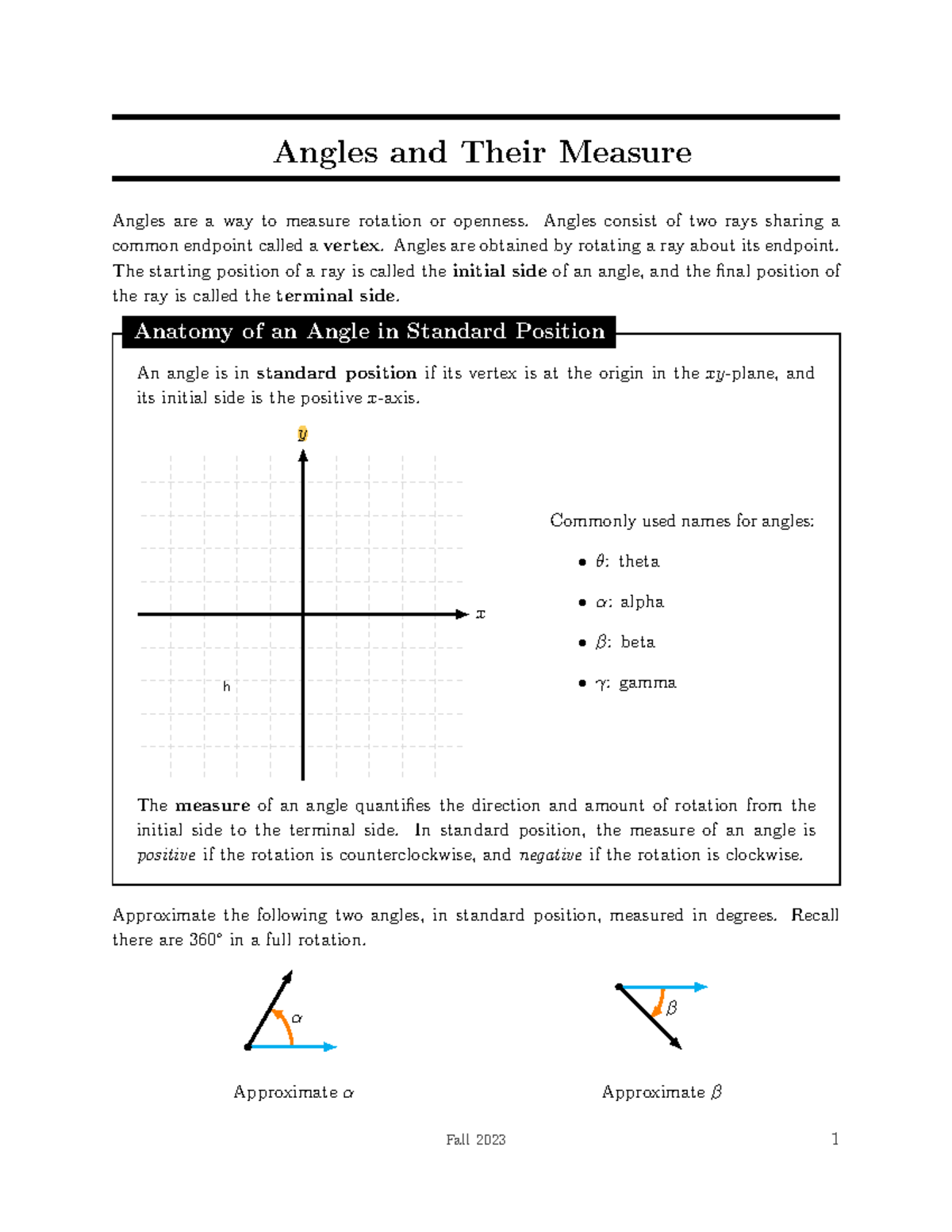 Angles - Angles consist of two rays sharing a common endpoint called a vertex. Angles are ...