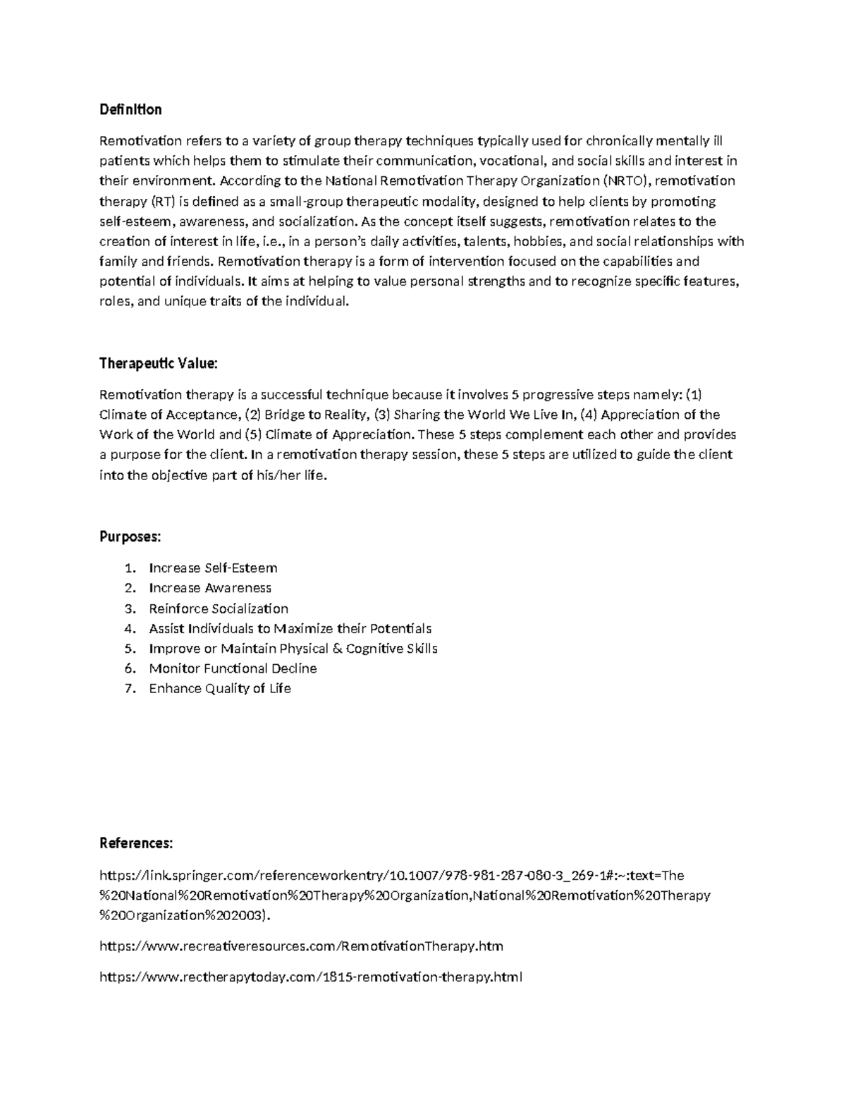 Definition - Definition Remotivation refers to a variety of group ...