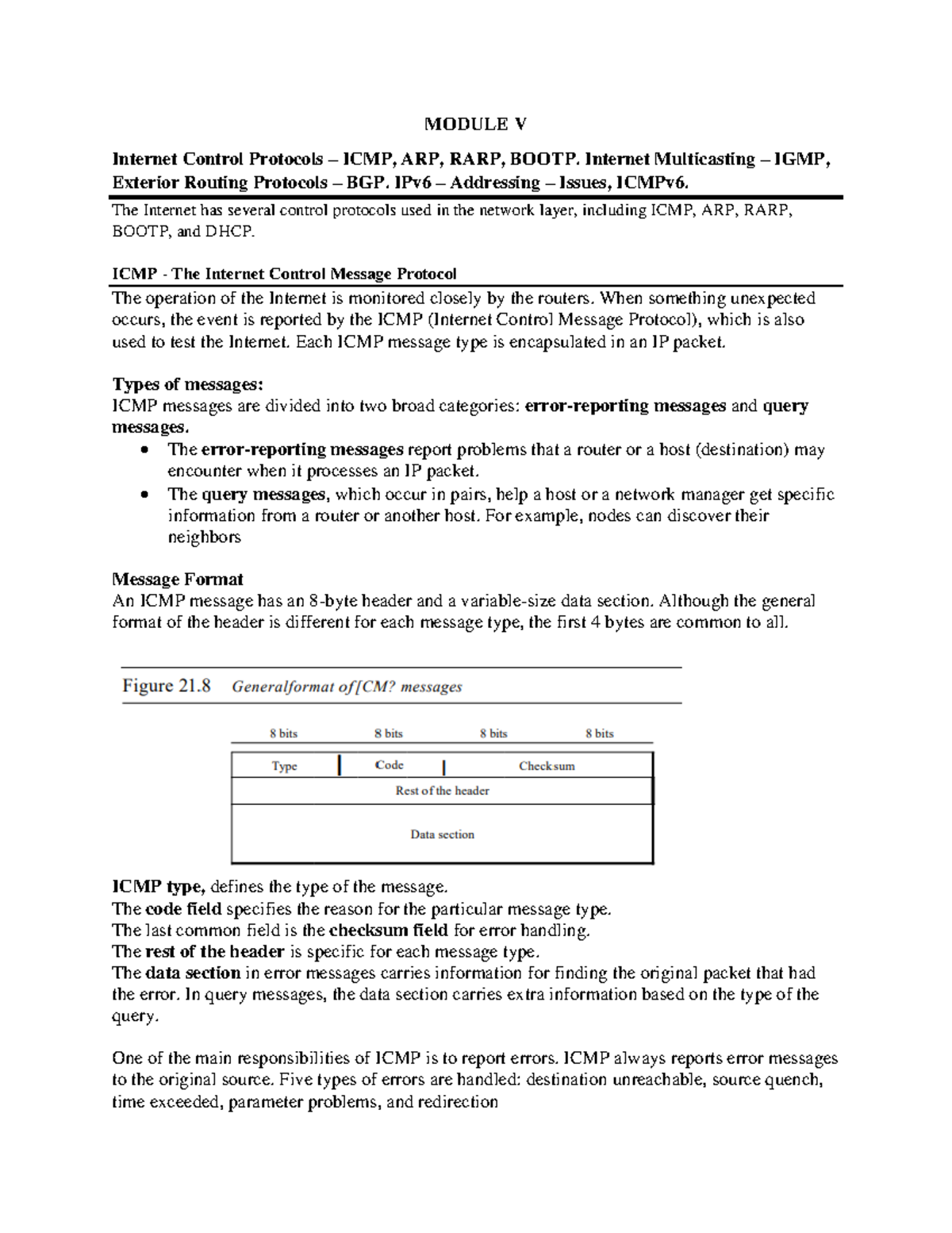 Module 4 Notes - MODULE V Internet Control Protocols – ICMP, ARP, RARP ...