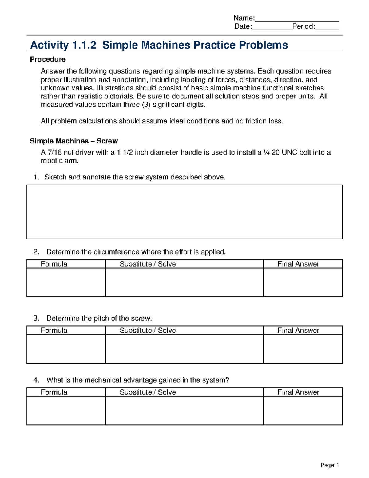 Dave Daniel Durocher - 1.1.2f Simple Machines Screw Practice Problems ...