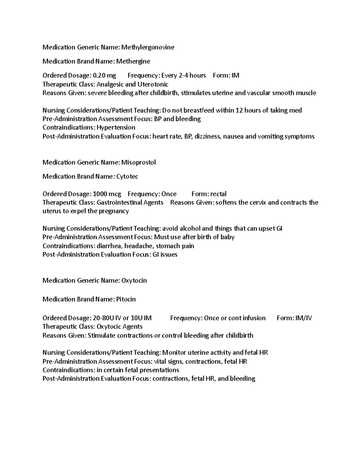 Meds OB - OB Medications - Medication Generic Name: Methylergonovine ...