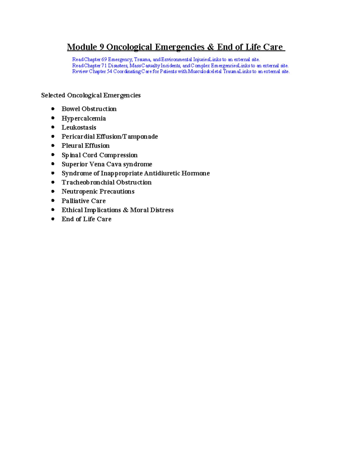 Study Guide 5 - Module 9 Oncological Emergencies & End of Life Care ...