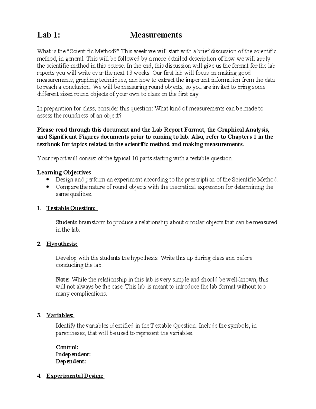 PHY111L Lab 1 Measurements 3 - Lab 1: Measurements What is the ...