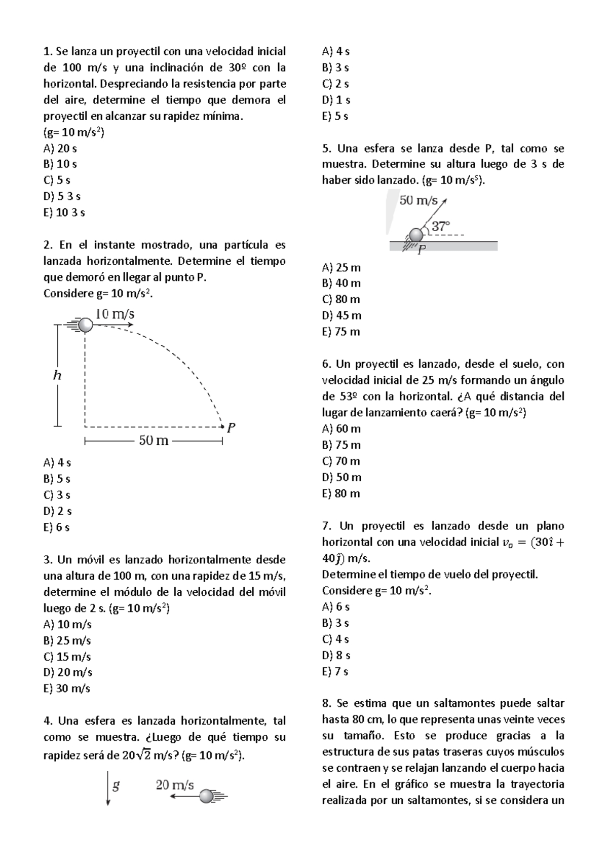 Semana 2B MPCL Separata - Se lanza un proyectil con una velocidad ...