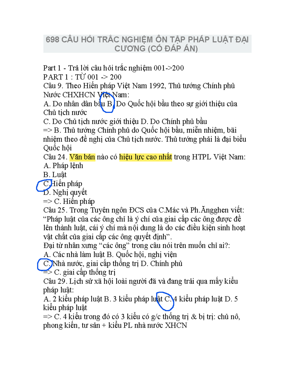 700 cau hoi trac nghiem on tap phap luat dai cuong co dap an - 698 CÂU HỎI TRẮC NGHIỆM ÔN TẬP ...