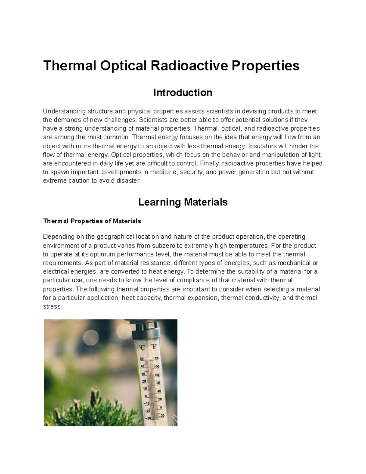 Thermal Optical Radioactive Properties - Thermal Optical Radioactive ...