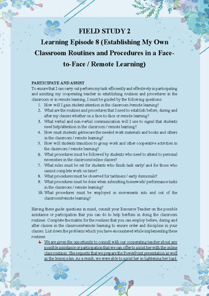 Field Study 2 Learning Episode 5 - FIELD STUDY 2 LEARNING EPISODE 5 ...