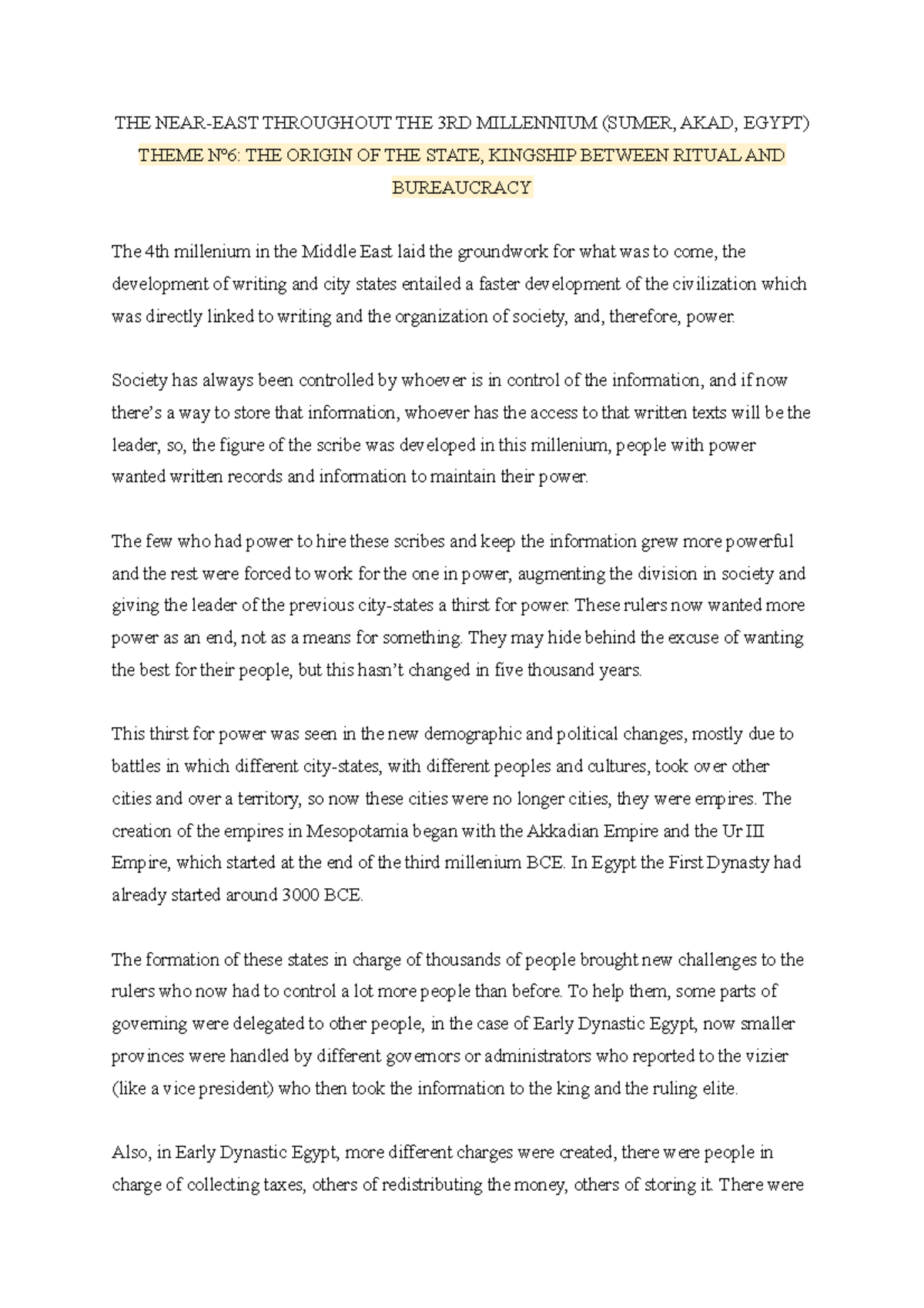 Theme 6: The origin of the State. Kingship between ritual and ...