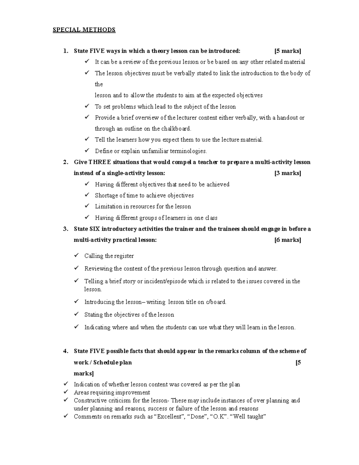 Special Methods - SPECIAL METHODS State FIVE ways in which a theory ...