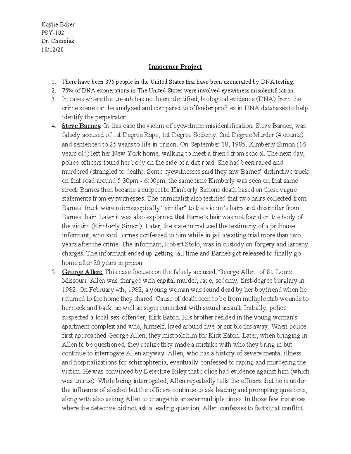 Blended Checklist - Week 6 - Kaylie Baker PSY- Dr. Chesniak 10/12 ...