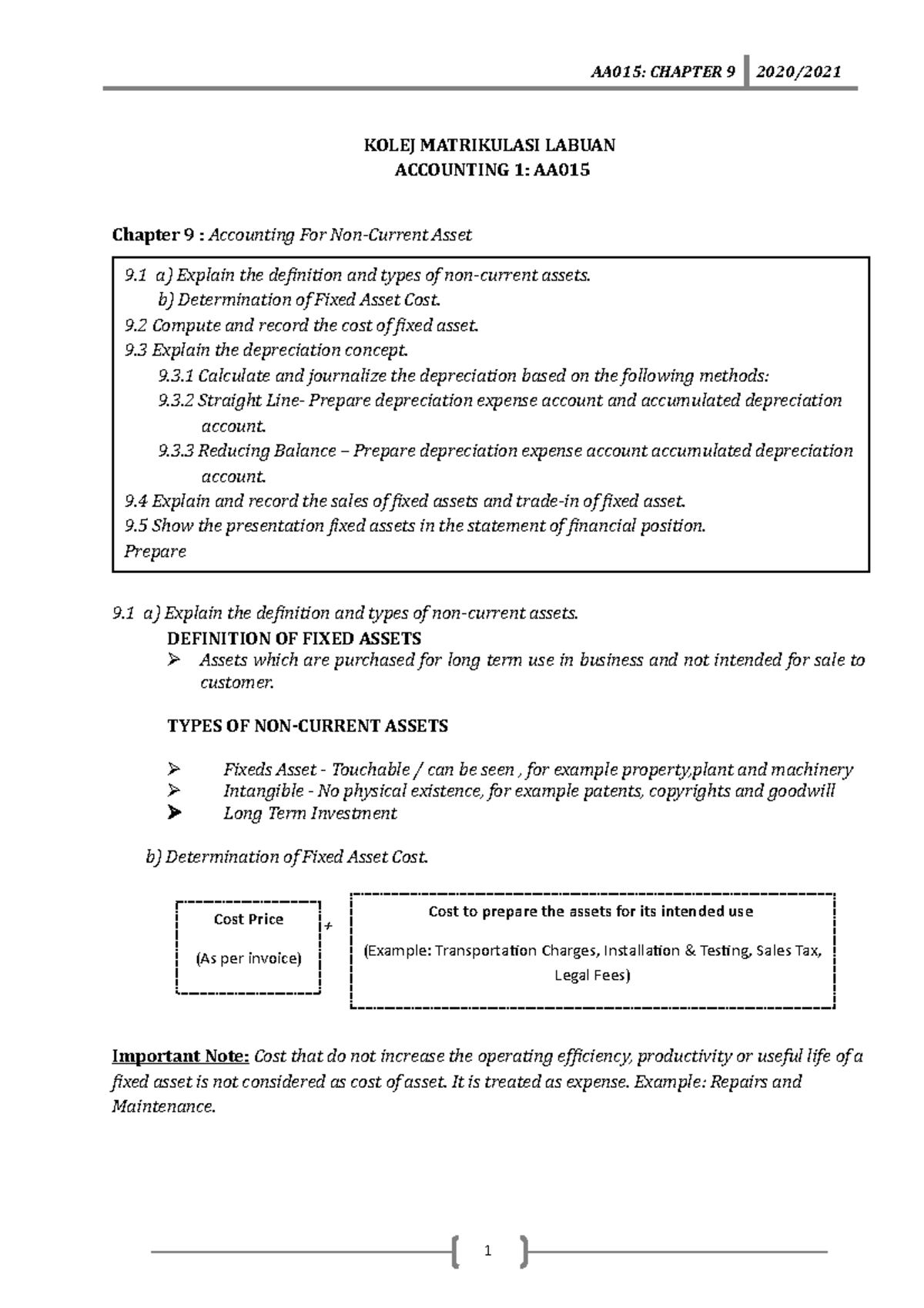 CHAP 9- Student'S Notes - KOLEJ MATRIKULASI LABUAN ACCOUNTING 1: AA ...