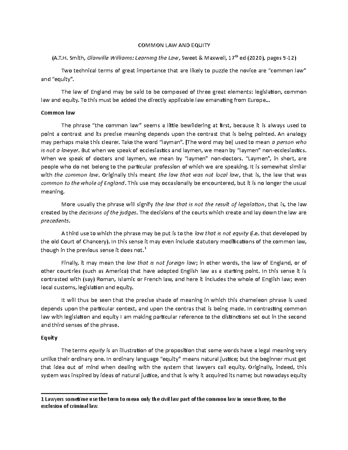 Common Law And Equity Common Law And Equity A T Smith