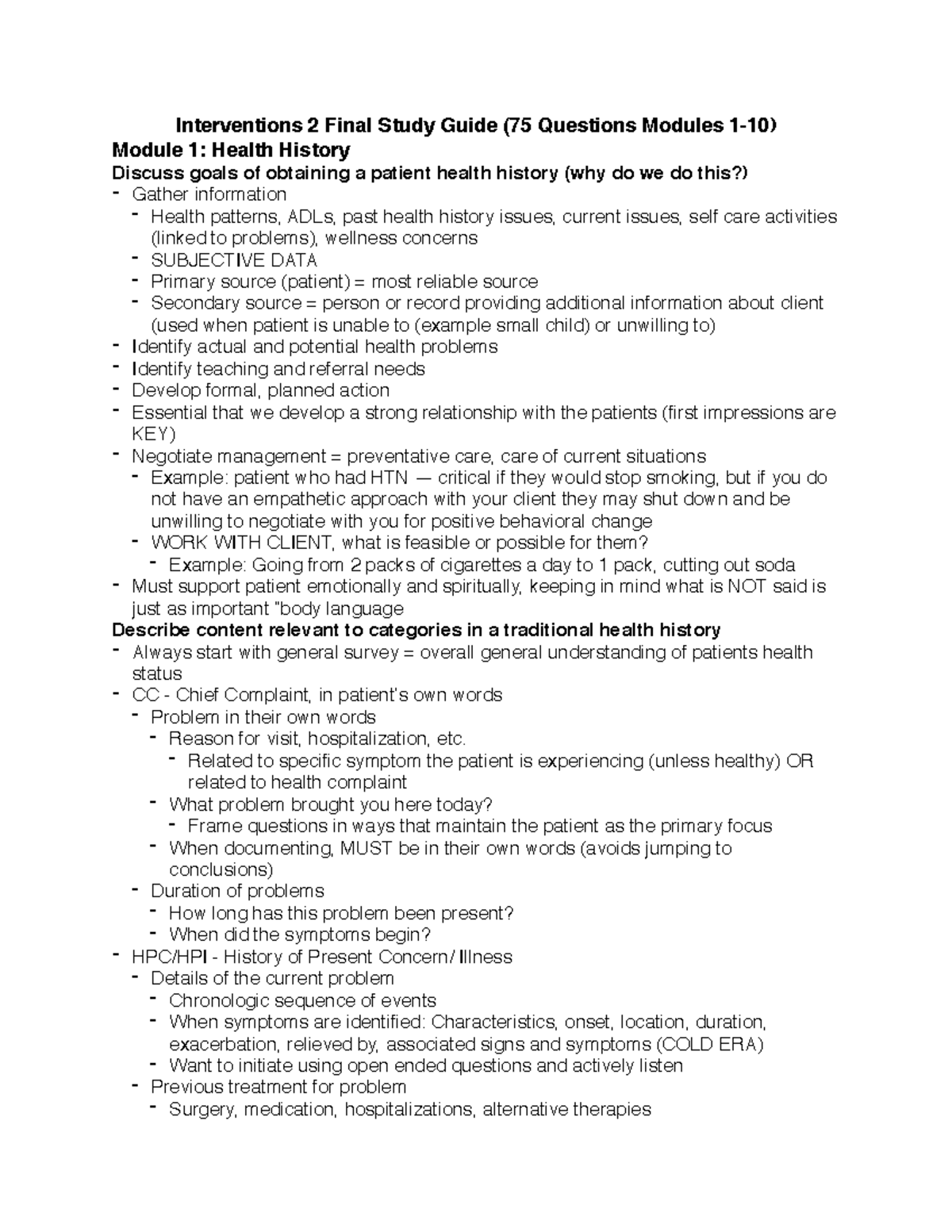 Interventions 2 Final Study Guide - Interventions 2 Final Study Guide ...