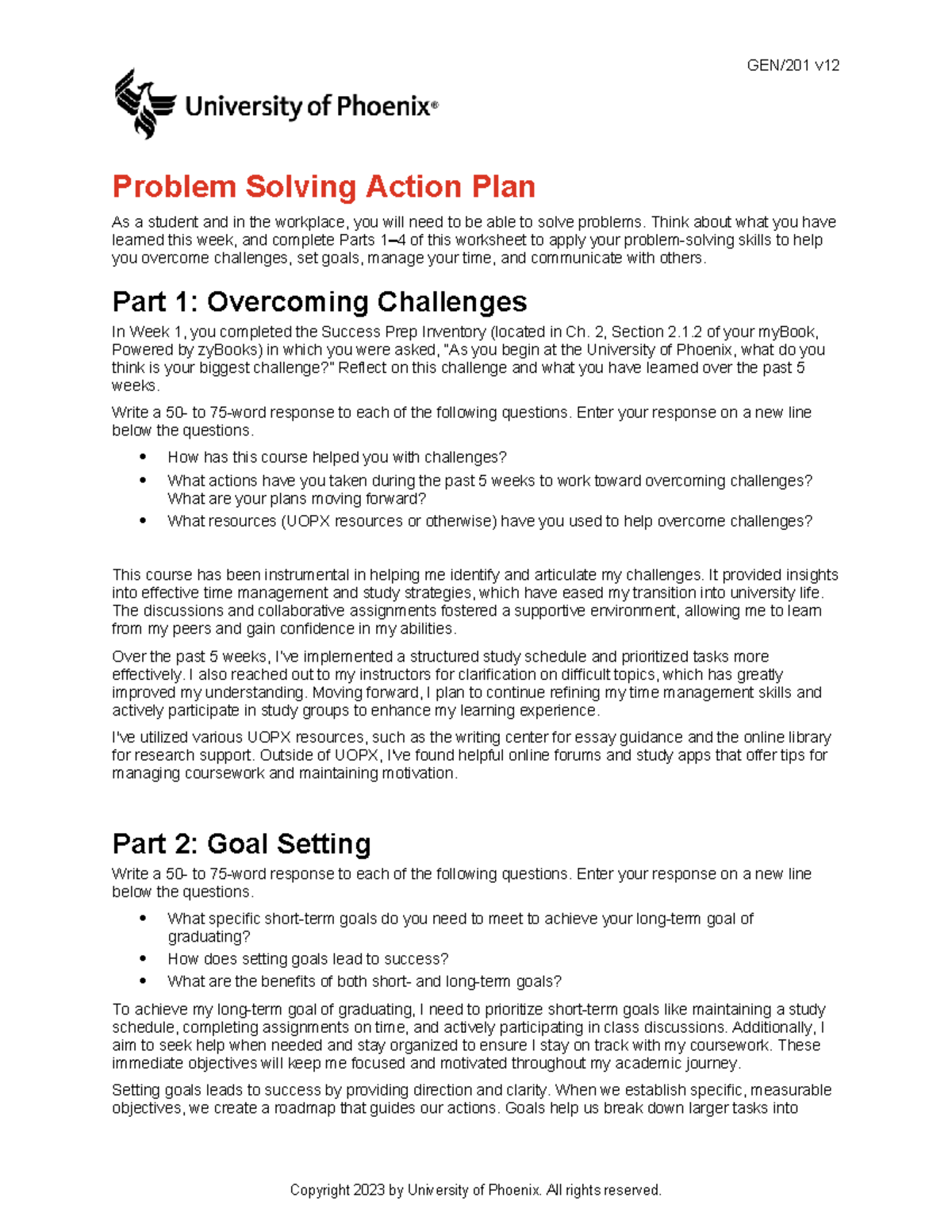 Gen201 v12 wk5 problem solving action plan copy - GEN/201 v Problem ...