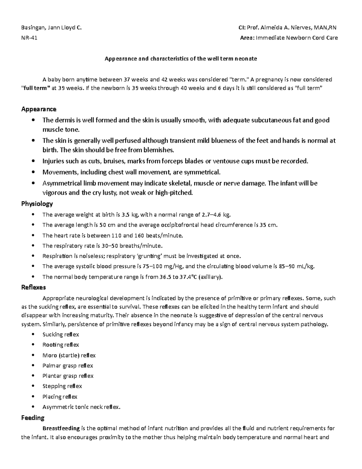 Full term - Notes about full-term babies - Basingan, Jann Lloyd C. CI ...