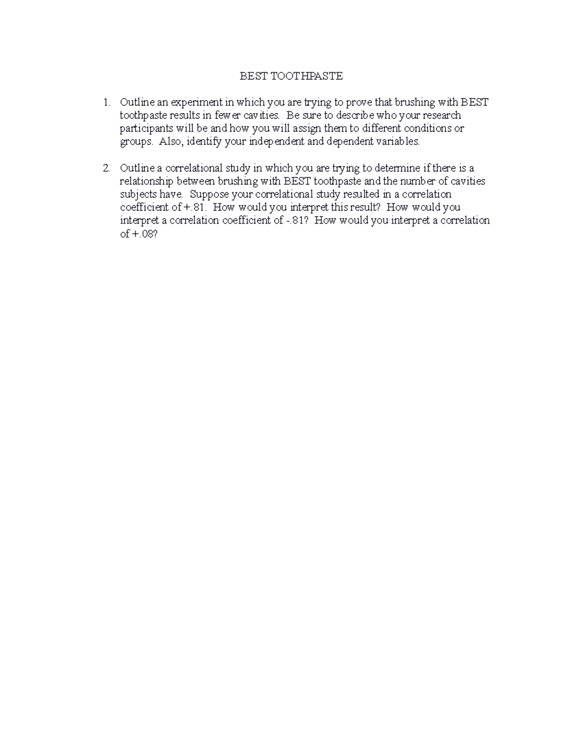 BEST Toothpaste-1 - answer to essay - BEST TOOTHPASTE Outline an ...