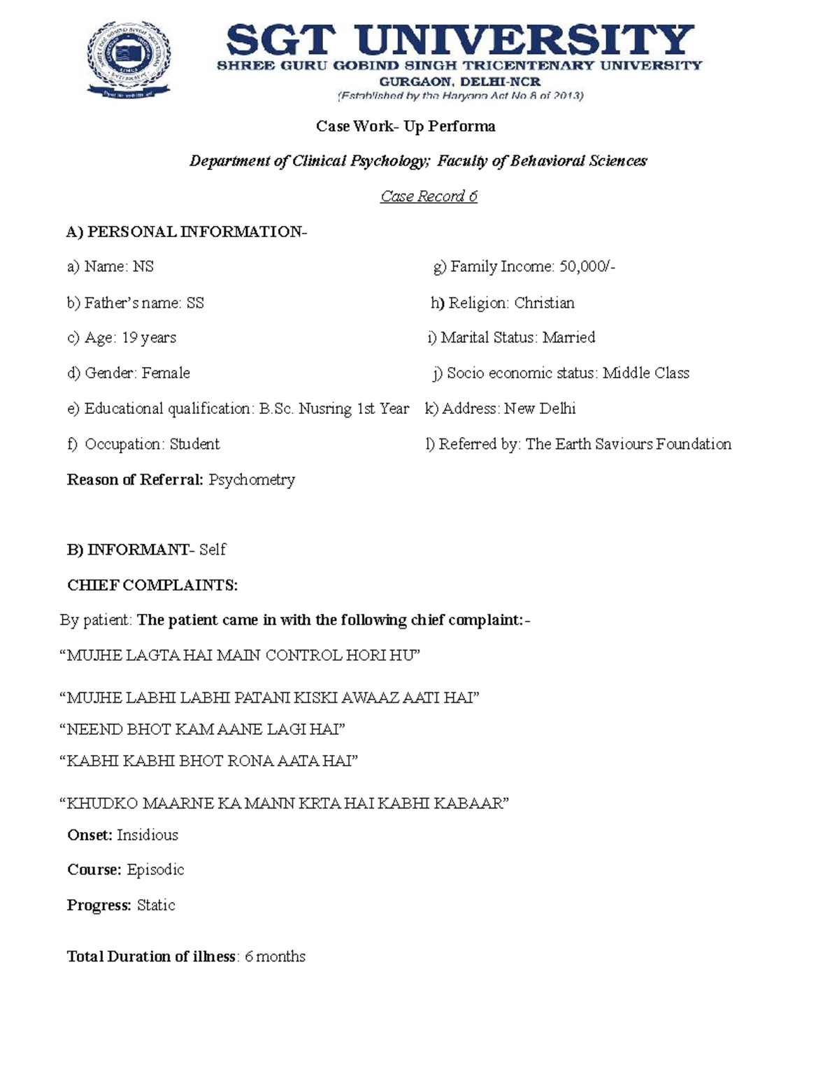 Case Work 6 - Gyujnctigjmnvcc - Case Work- Up Performa Department of ...