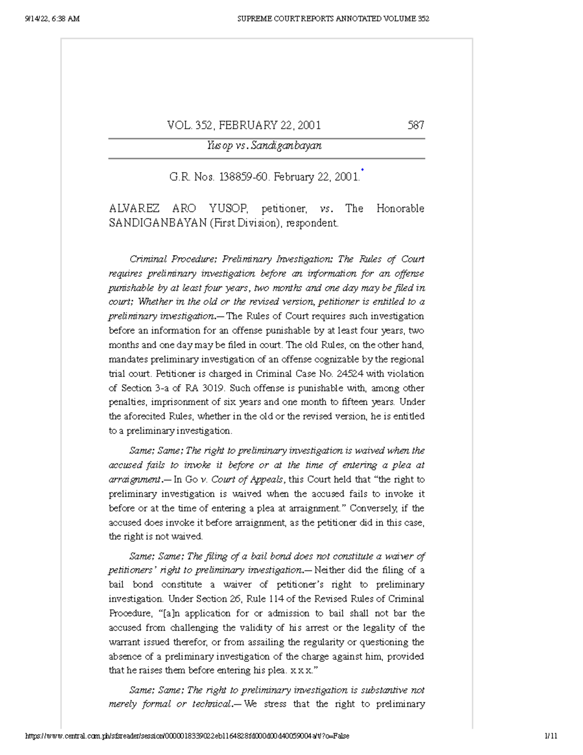 A Yusop v Sandiganbayan - VOL. 352, FEBRUARY 22, 2001 587 Yusop vs ...
