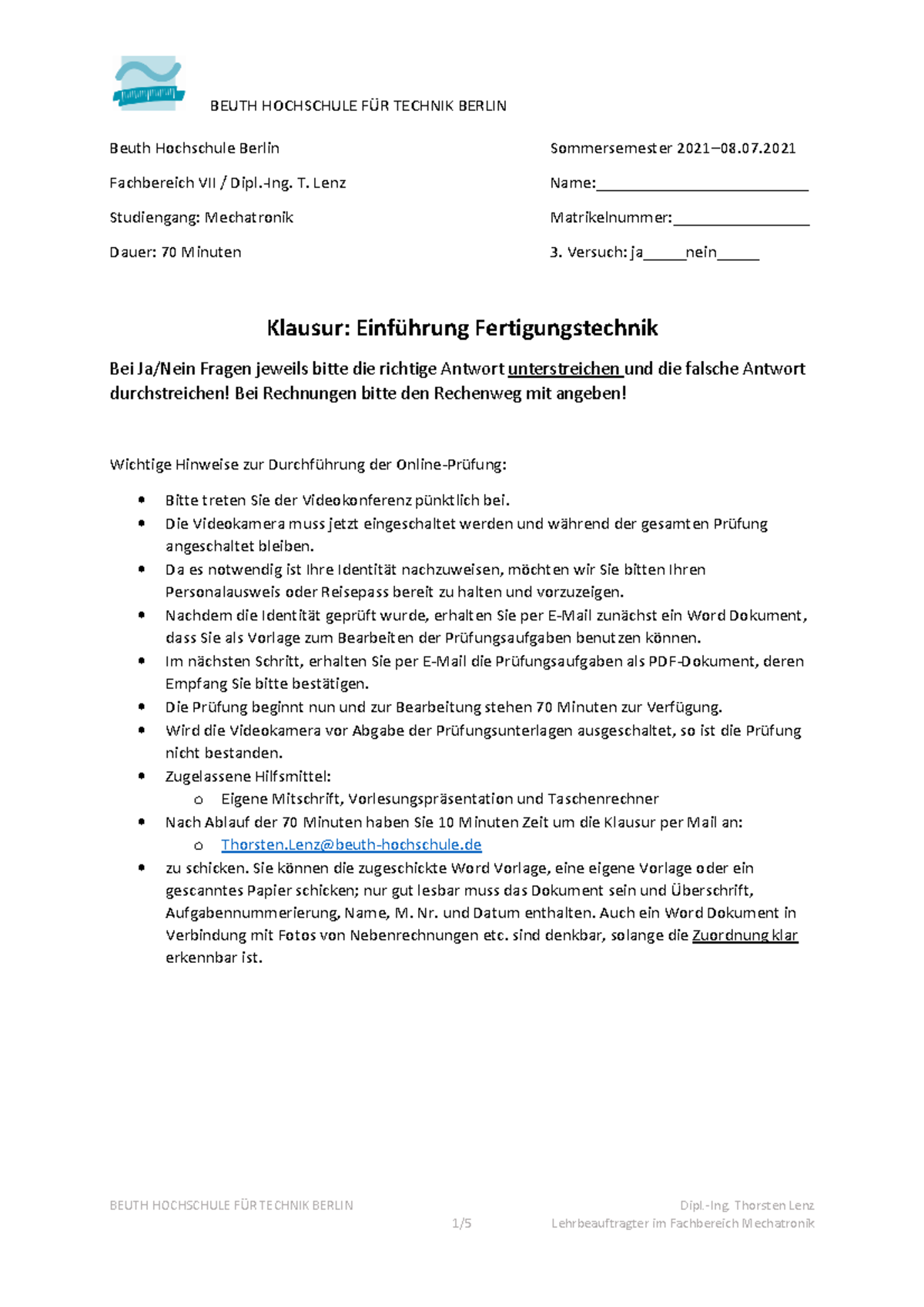 Klausur EFT So Se21 from 20210708 - BEUTH HOCHSCHULE FÜR TECHNIK BERLIN ...