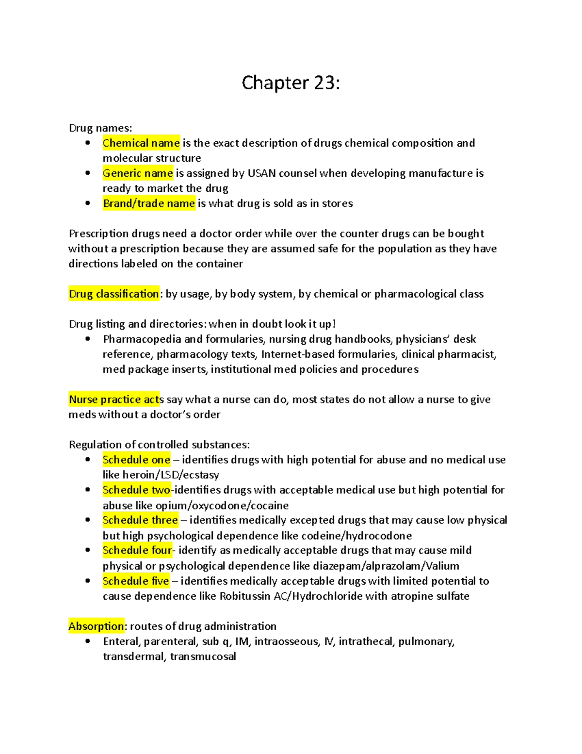 Chapter 23 V - Medication administration - Chapter 23: Drug names: Chemical name is the exact ...