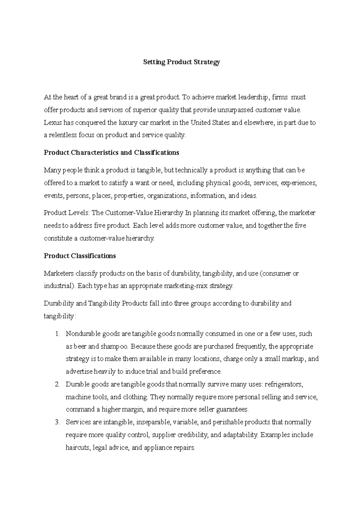 Setting Product Strategy - To achieve market leadership, firms must ...