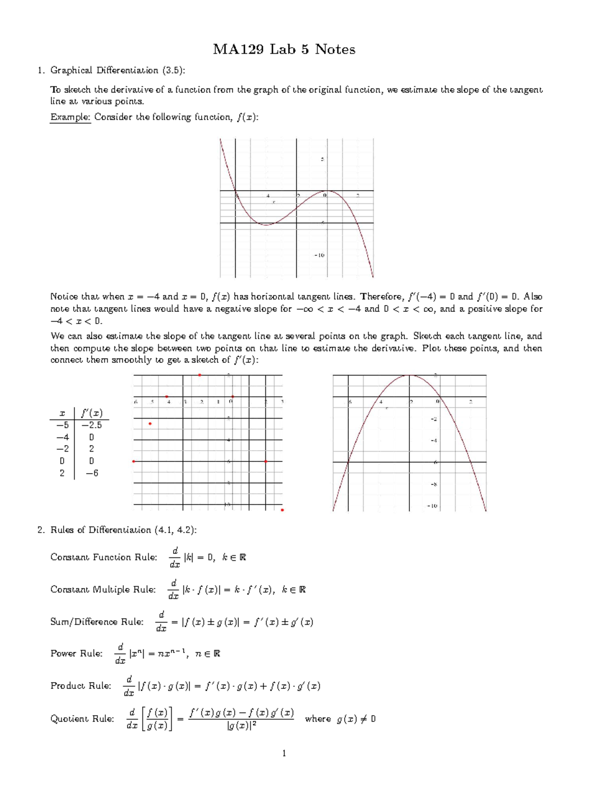 Lab5Prep - Lab Prep - MA129 Lab 5 Notes Graphical Differentiation (3 ...