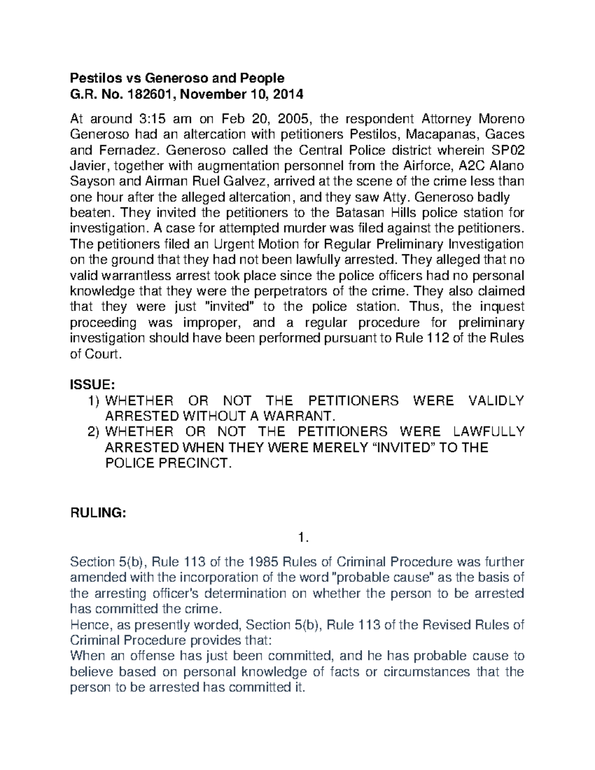 Pestilos vs Generoso CASE Digest - Pestilos vs Generoso and People G ...