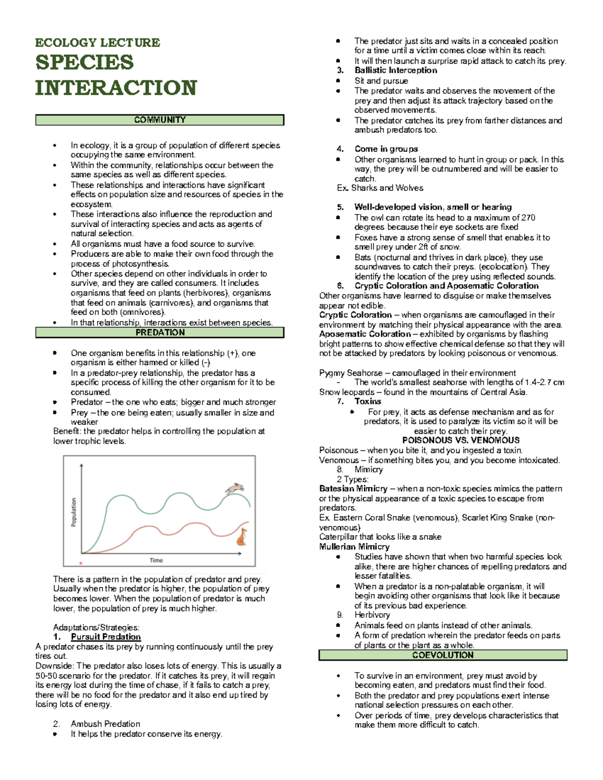 LEC 10 Species Interaction - ECOLOGY LECTURE SPECIES INTERACTION ...