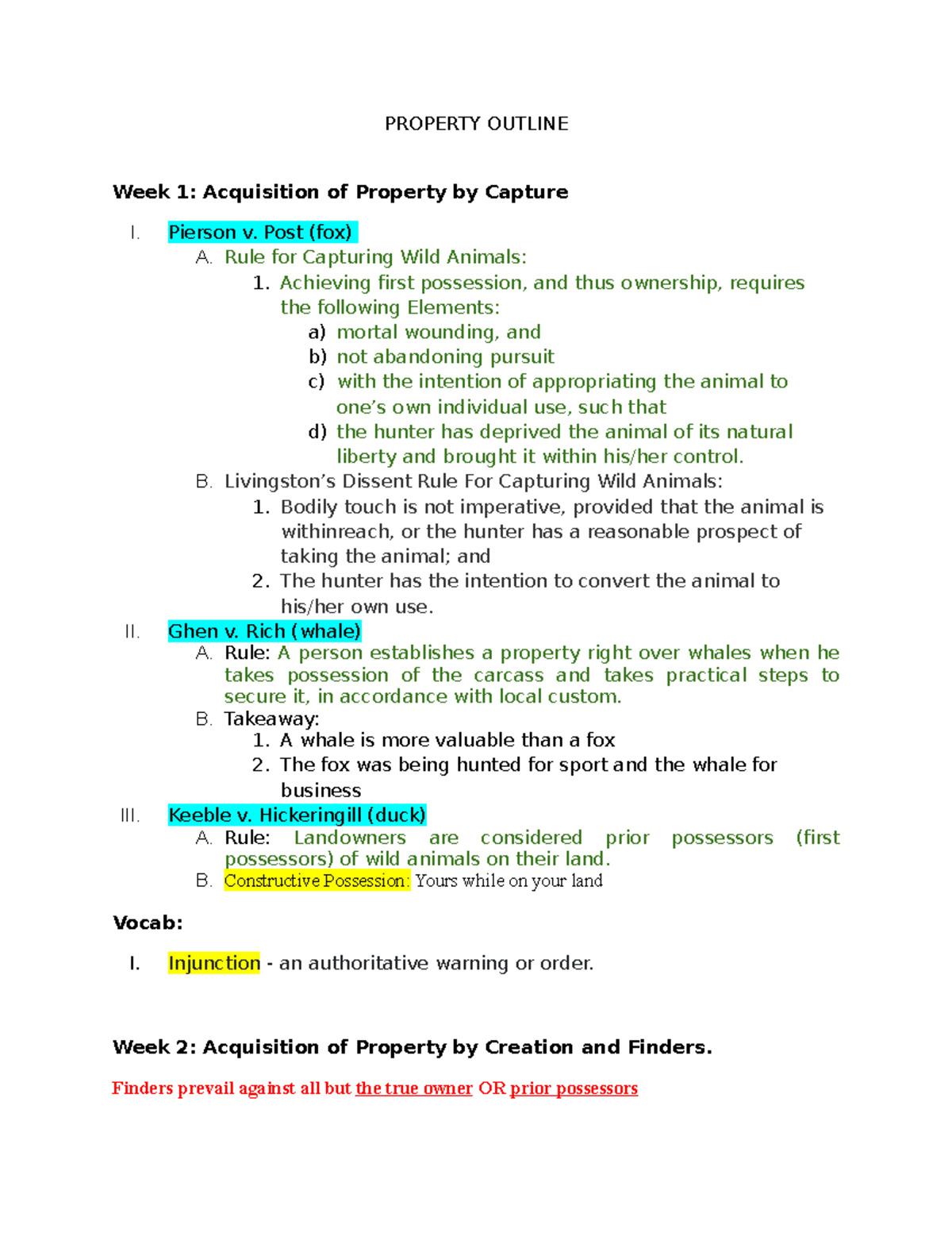 Property Outline - PROPERTY OUTLINE Week 1: Acquisition of Property by ...